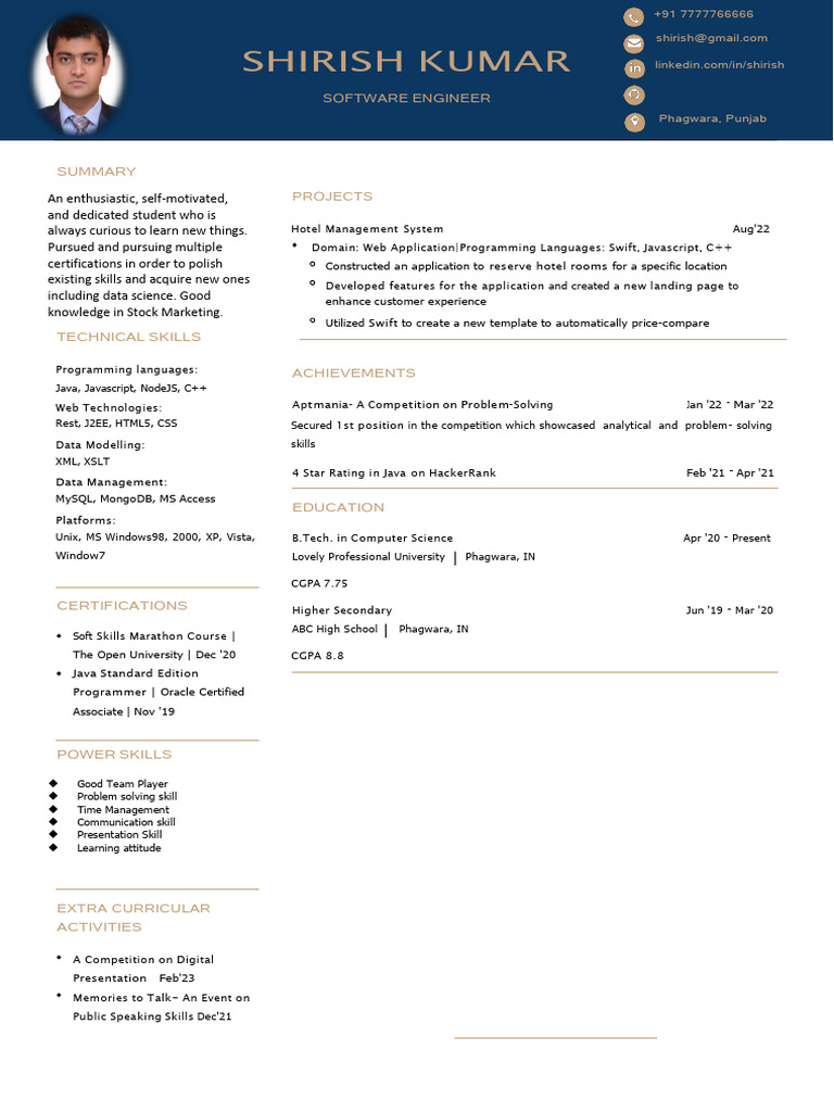 Shirish Kumar: Software Engineer | Download Free PDF | Java (Programming Language) | C++