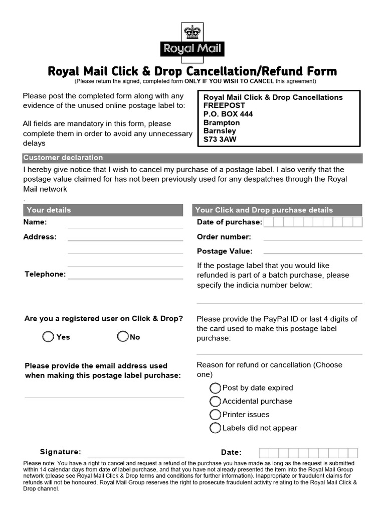 Royal Mail Click & Drop Refund Form | PDF | Mail | Public Services