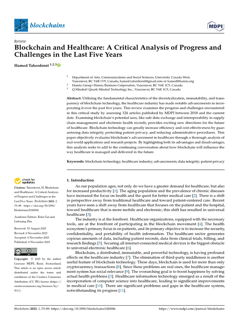 Blockchain and Healthcare: A Critical Analysis of Progress and Challenges in the Last Five Years ...