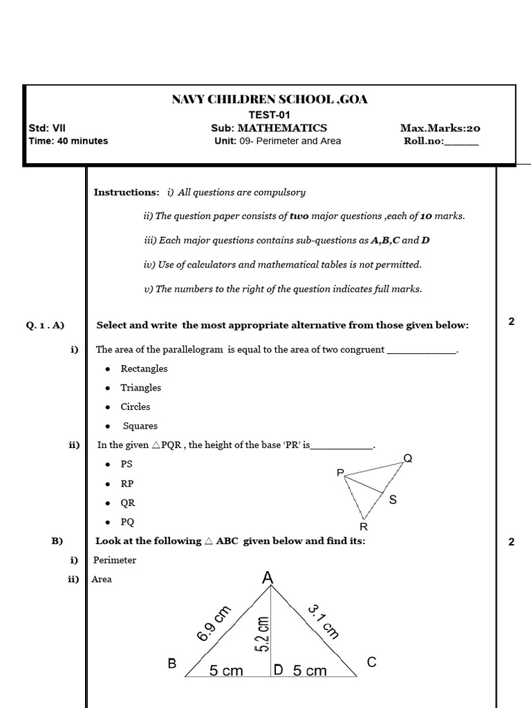 7 Maths QP | PDF | Area | Euclidean Plane Geometry