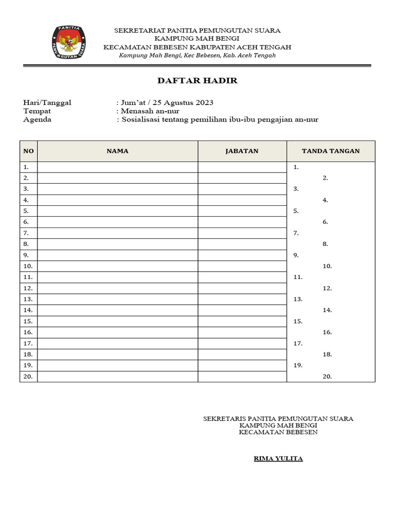 Format Daftar Hadir Dan Notula PPS (SPJ) | PDF