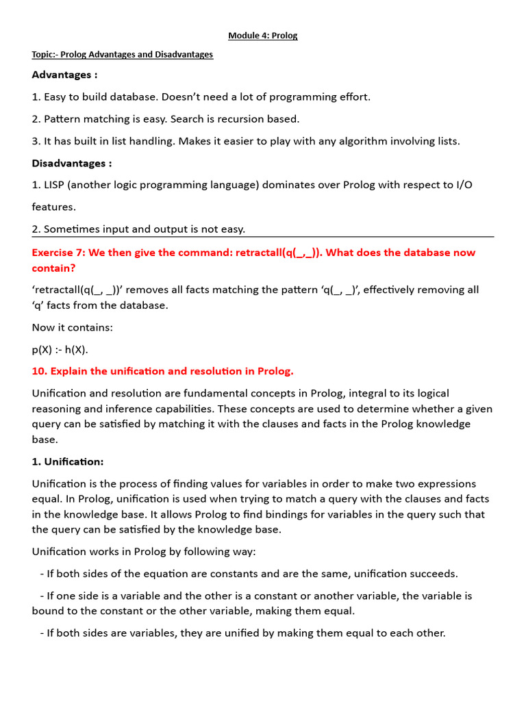 Prolog Advantages and Disadvantages | PDF | Programming | Computer Program