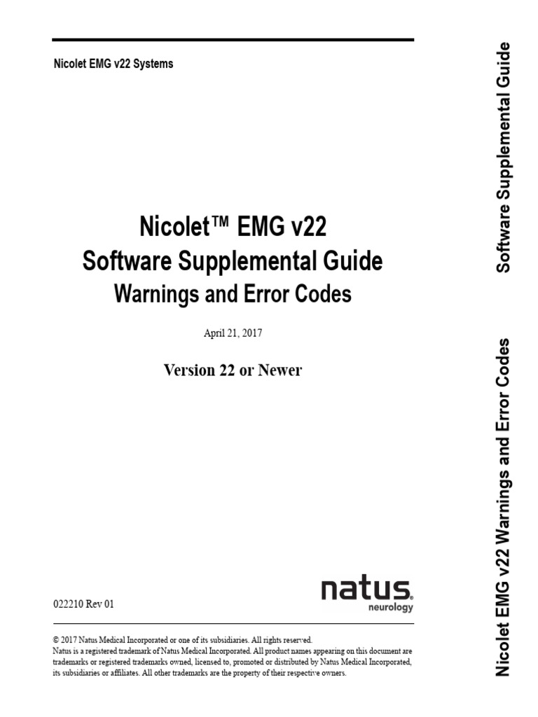 Rev 01 - PVE - EMG v22 Software Suppl - Warnings and Error Codes - 04-21-17 | PDF | Computing ...