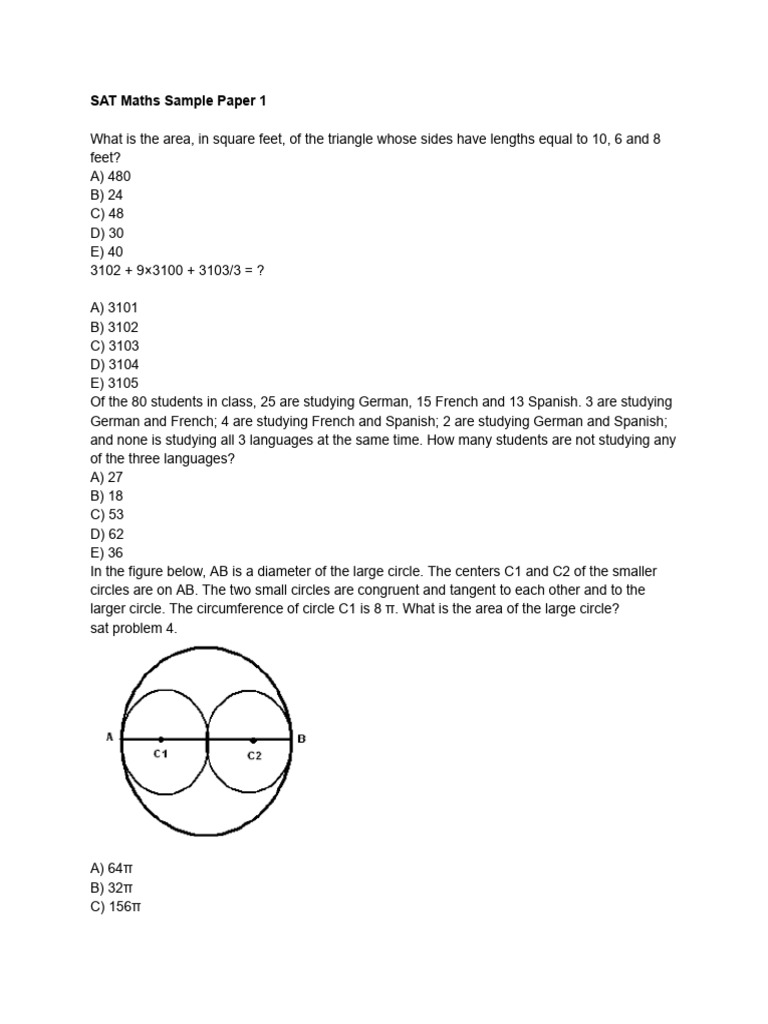 1680514486SAT Maths Sample Paper 1 | PDF | Elementary Mathematics ...