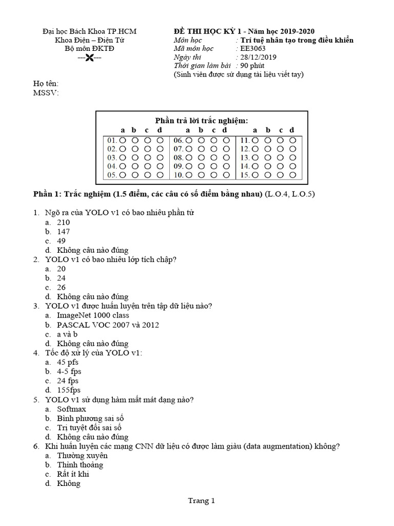 AI - EE3063 - HK191 - de Thi | PDF