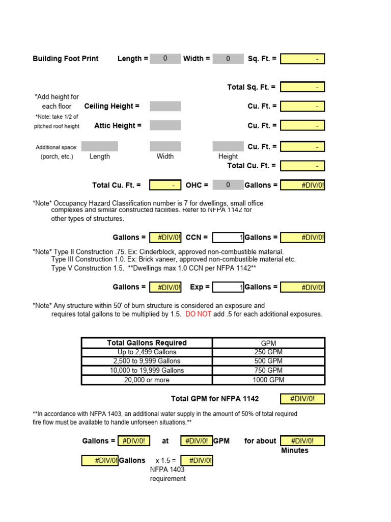 NFPA 1142 Water Supply Calc Sheet | Download Free PDF | Architectural ...