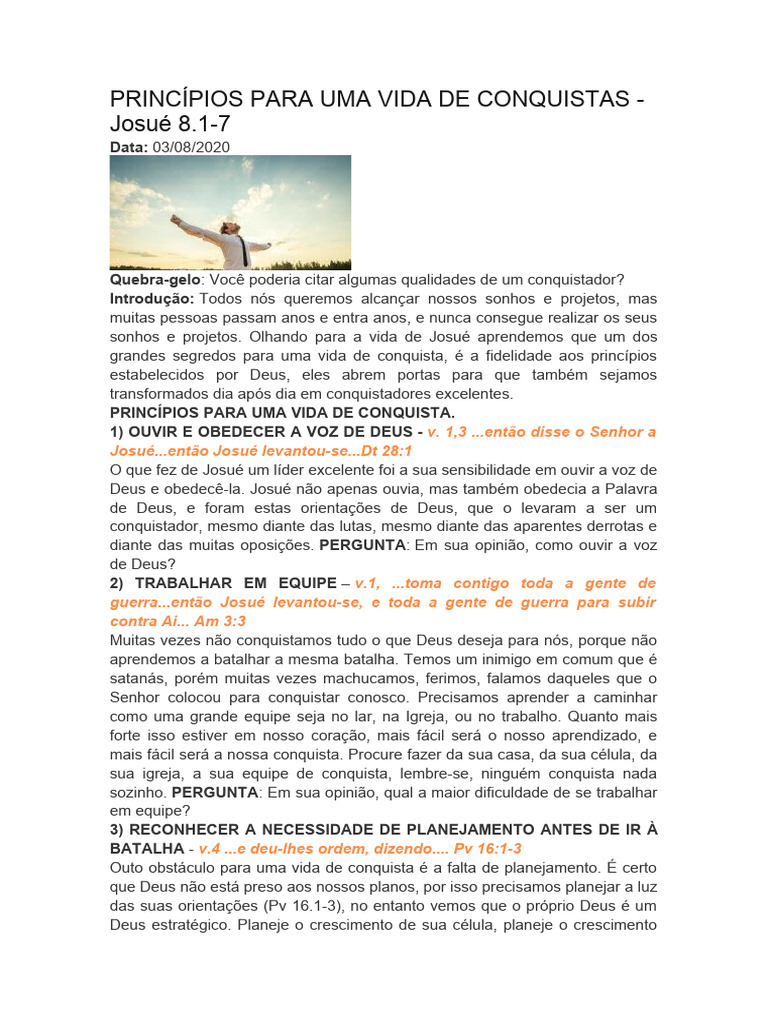 Princípios para Uma Vida de Conquistas | PDF | Josué | Fé
