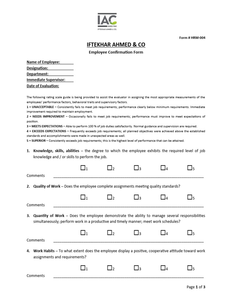 Employee Confirmation Form | PDF | Employment | Cognitive Science