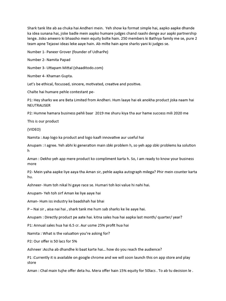 Shark Tank Script | PDF