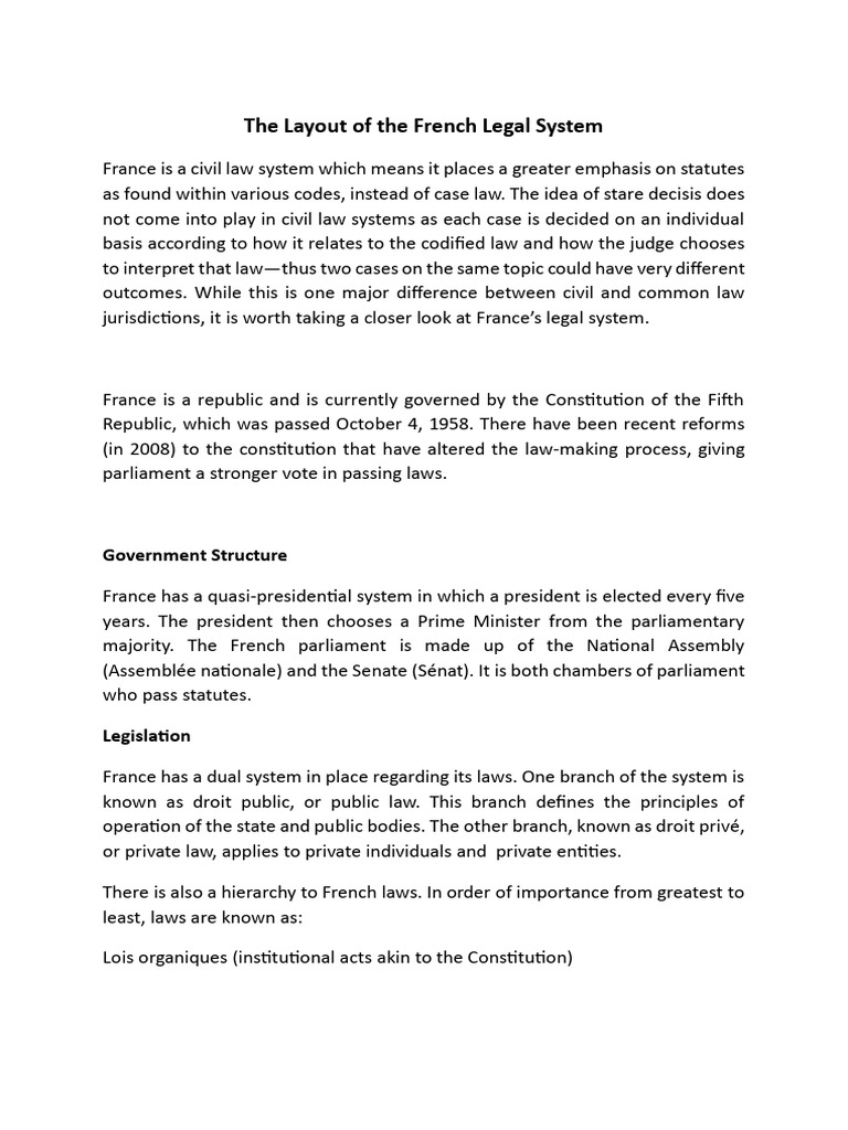 The Layout of The French Legal System: Government Structure | Download ...