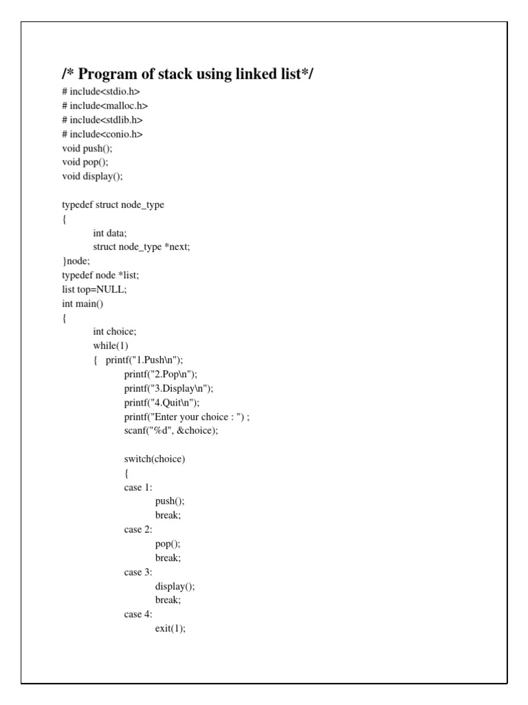 Program of STACK AND QUEUE Using Linked List | PDF | Computer Programming | Object Oriented ...