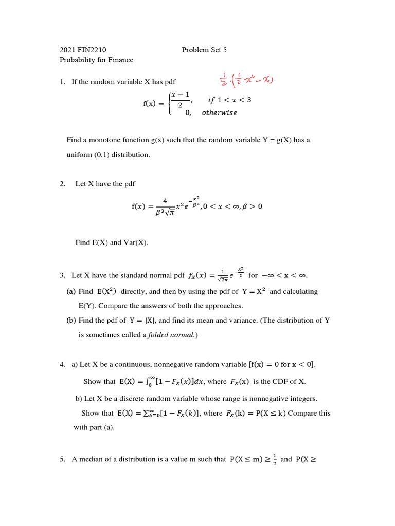 2210 Problem Set 5 | PDF | Probability Density Function | Statistical Theory