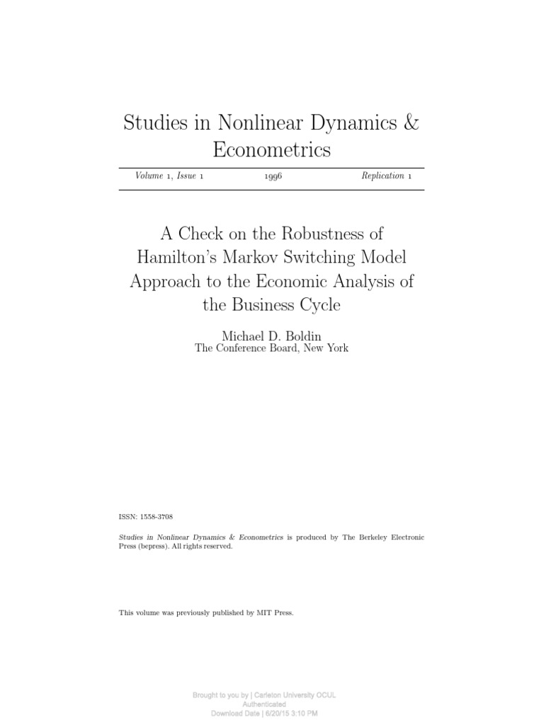 A Check On The Robustness of Hamilton's Markov Switching Model Approach To The Economic Analysis ...