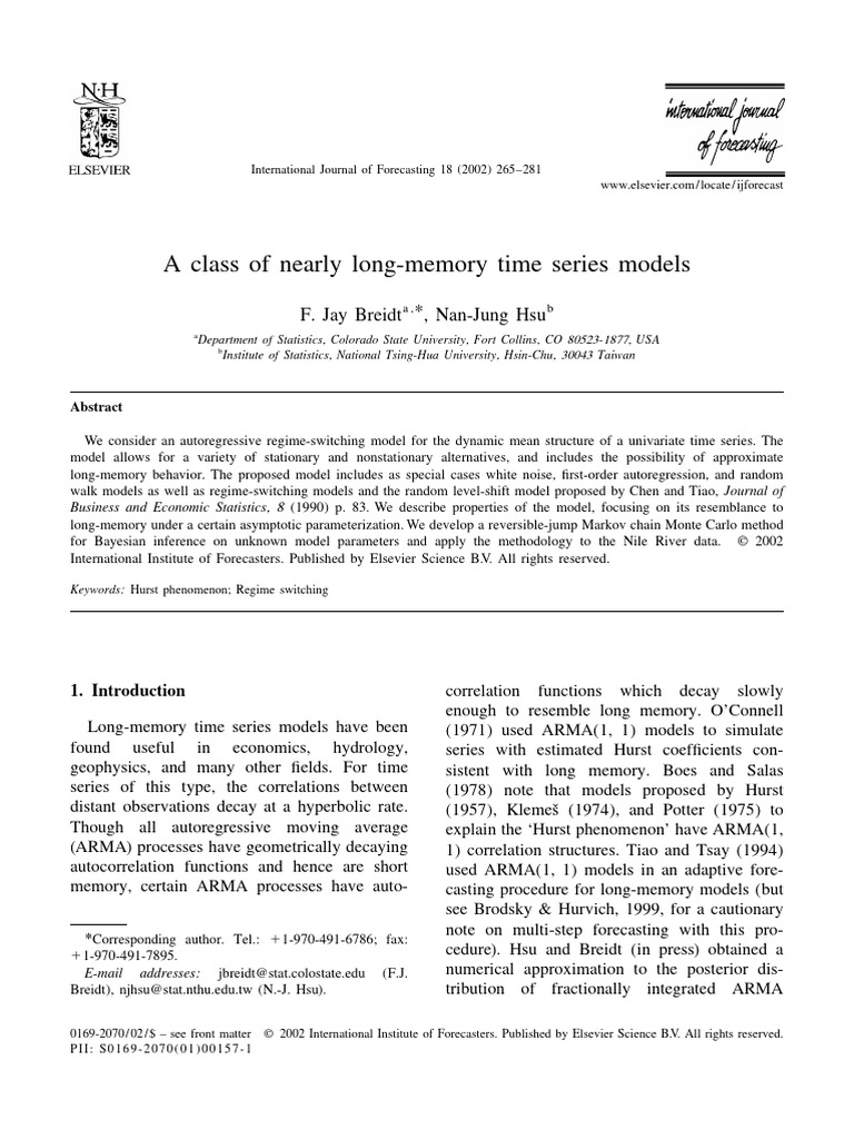A Class of Nearly Long-Memory Time Series Models | PDF A Class of Nearly Long-Memory Time Series Models | PDF