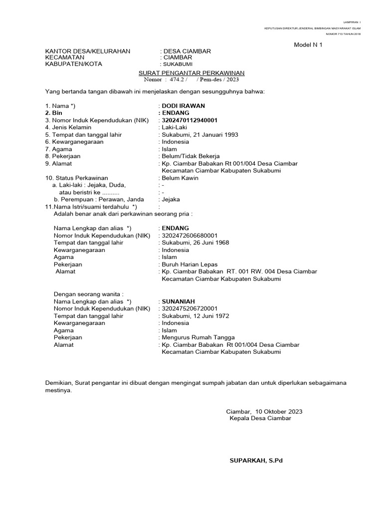 Persyaratan Nikah Rani Anggraeni | PDF