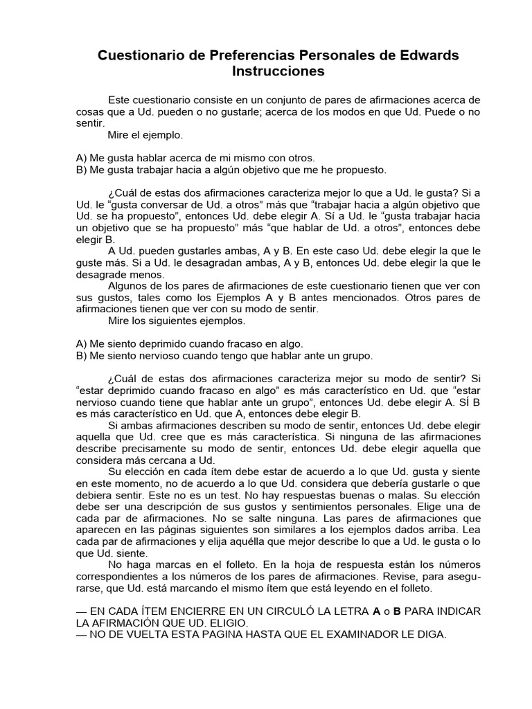 Instrucciones Del Edward Test | PDF