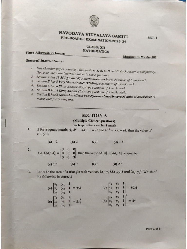 12 Pre Board Maths | PDF