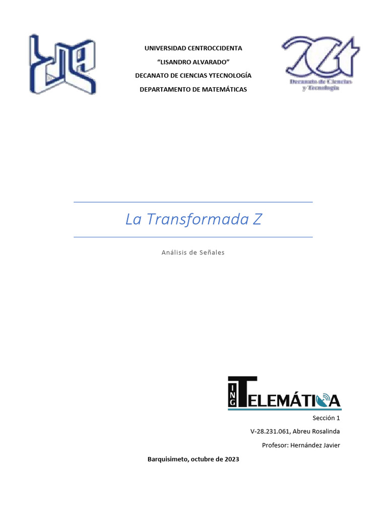 La Transformada Z | Descargar gratis PDF | Ecuaciones | Transformada de ...