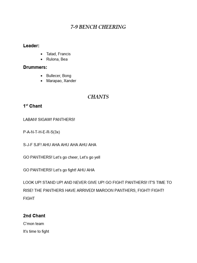 Bench Cheering SJF Chants | PDF