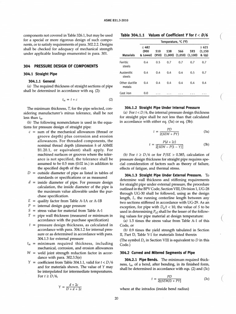 Asme B31.3 Wall THK Equation - y Values | PDF | Pipe (Fluid Conveyance ...