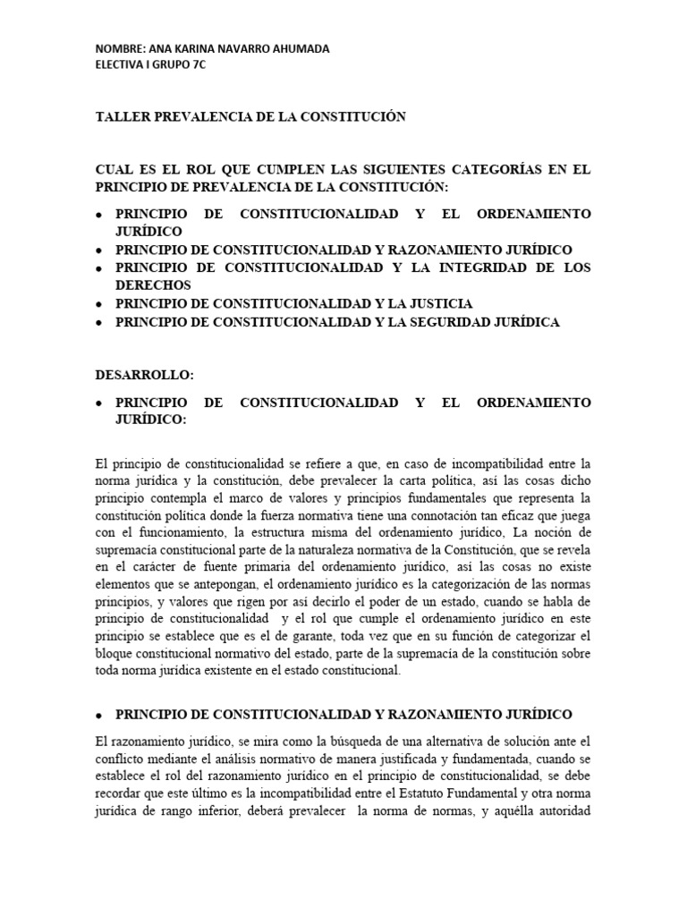 Taller Prevalencia de La Constitucion-Ana Navarro Electiva I Grupo 7c ...
