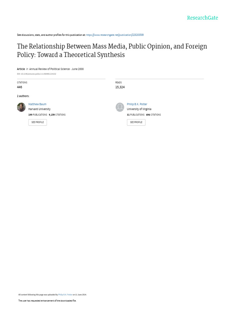 The Relationship Between Mass Media Public Opinion | PDF