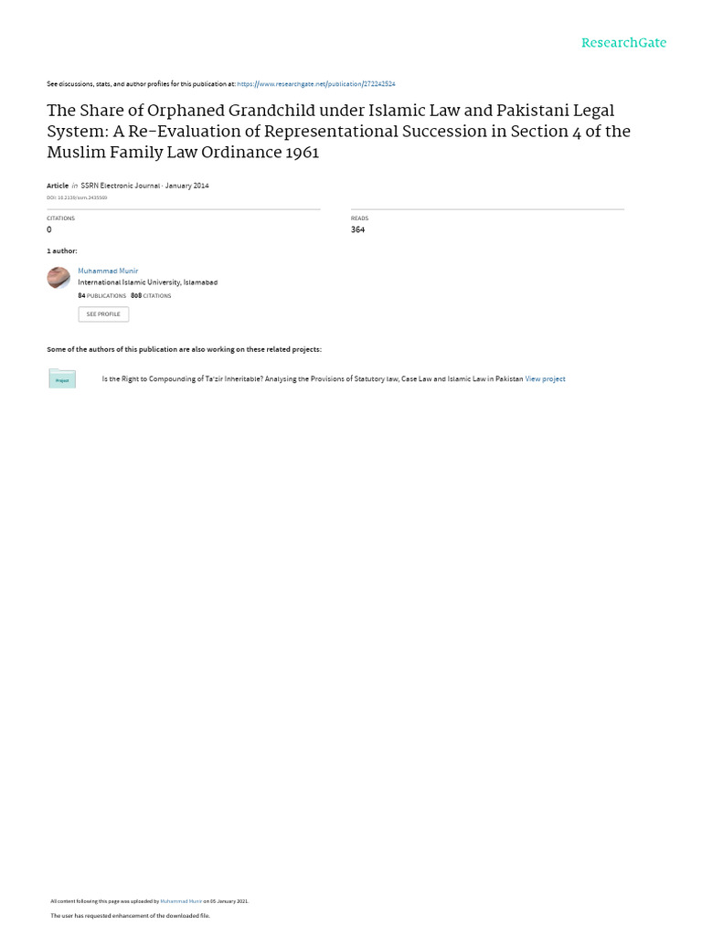 The Share of Orphaned Grandchild Under Islamic Law and Pakistani Legal ...