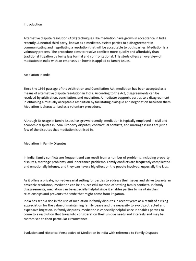 An Introduction To Mediation in India With Reference To Family Disputes ...