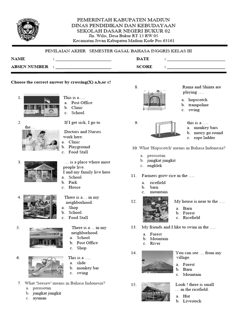 Naskah Pas Bahasa Inggris Kelas 3 SDN Bukur 02 | PDF