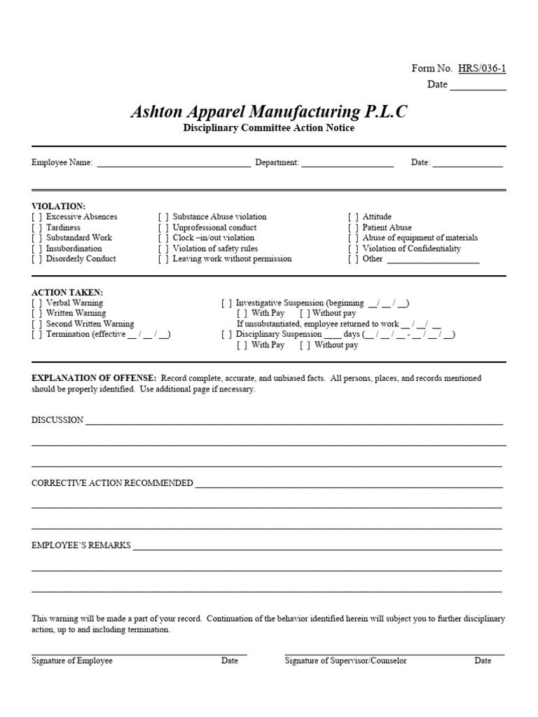 Disciplinary Action Notice Template | PDF | Justice | Crime & Violence