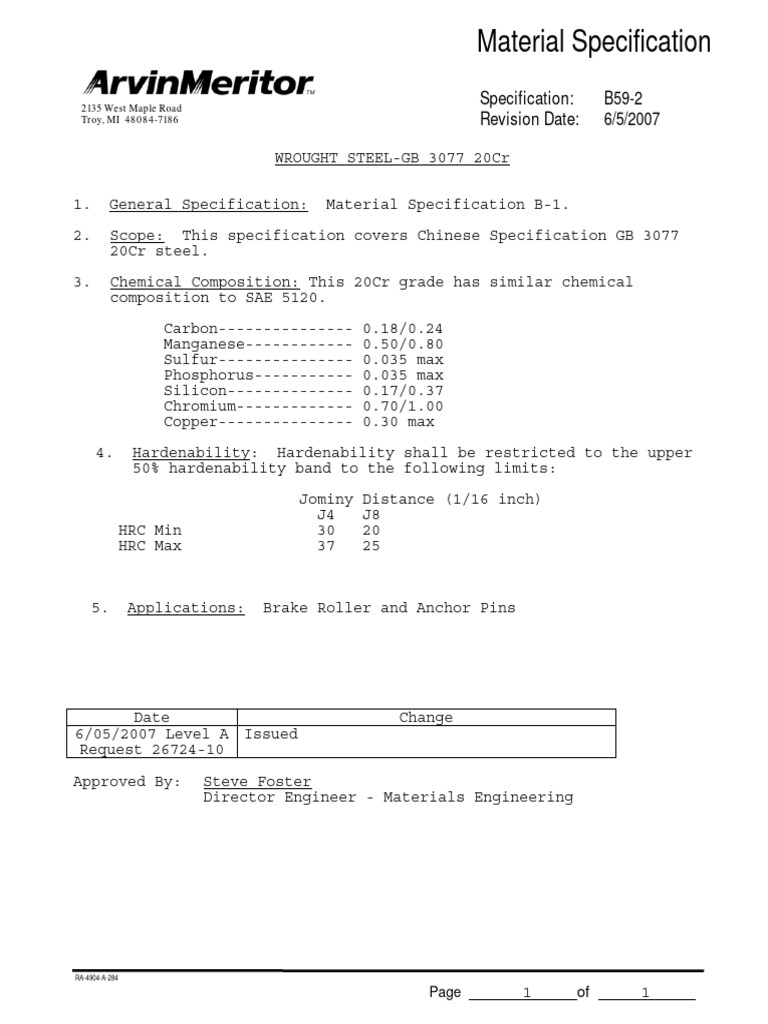 Material Specification: Specification: B59-2 Revision Date: 6/5/2007 | PDF
