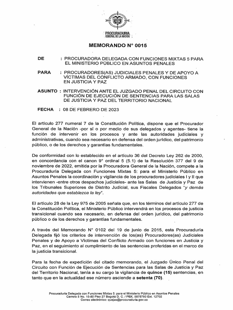 Memorando 0015 de 2023 | PDF
