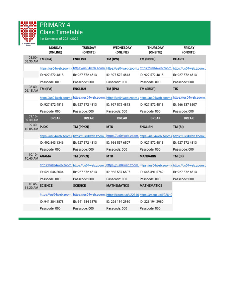 P4 Timetable-2 | PDF
