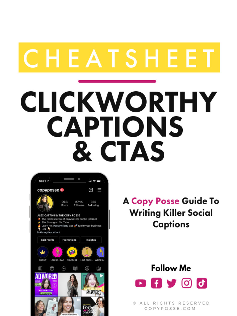 Free Guide Copy Posse Captions CTA Cheatsheet | PDF | Copywriting ...