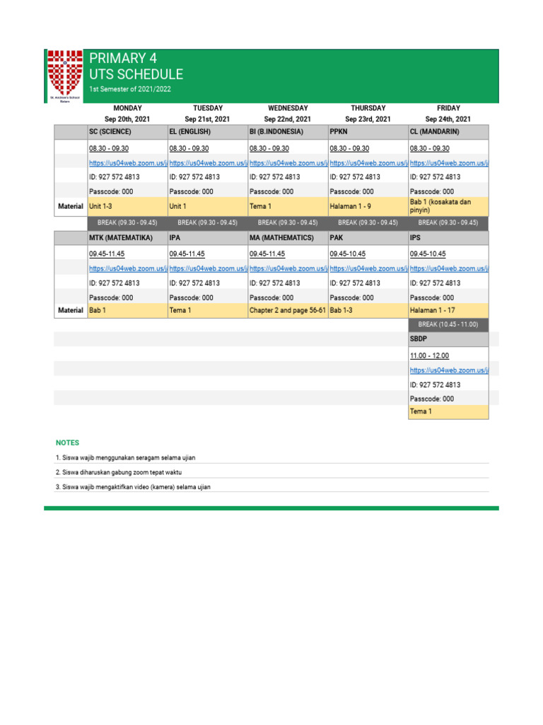 P4 UTS Schedule | PDF