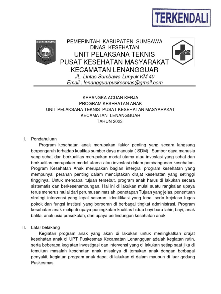 Program Kesehatan Anak Lenangguar 2023 | PDF | Pengembangan Diri | Kesehatan Holistik