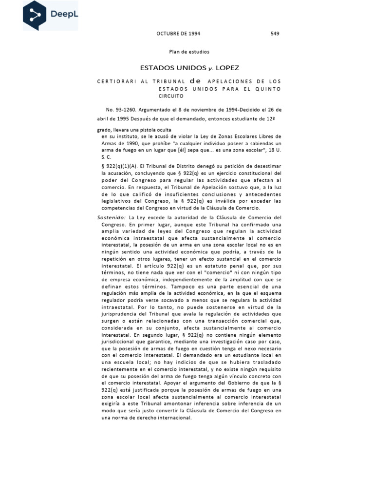 Invalidez de la Ley de Armas Escolares | PDF | Artículo uno de la ...