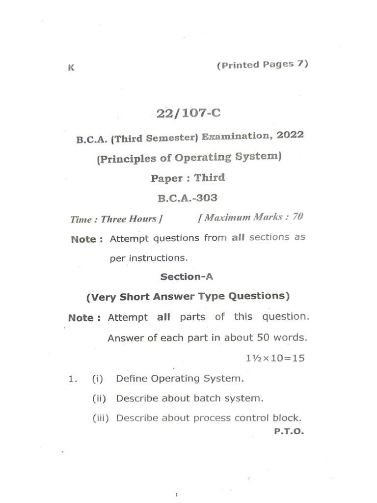 OS 2022 Question Paper VBSPU | PDF