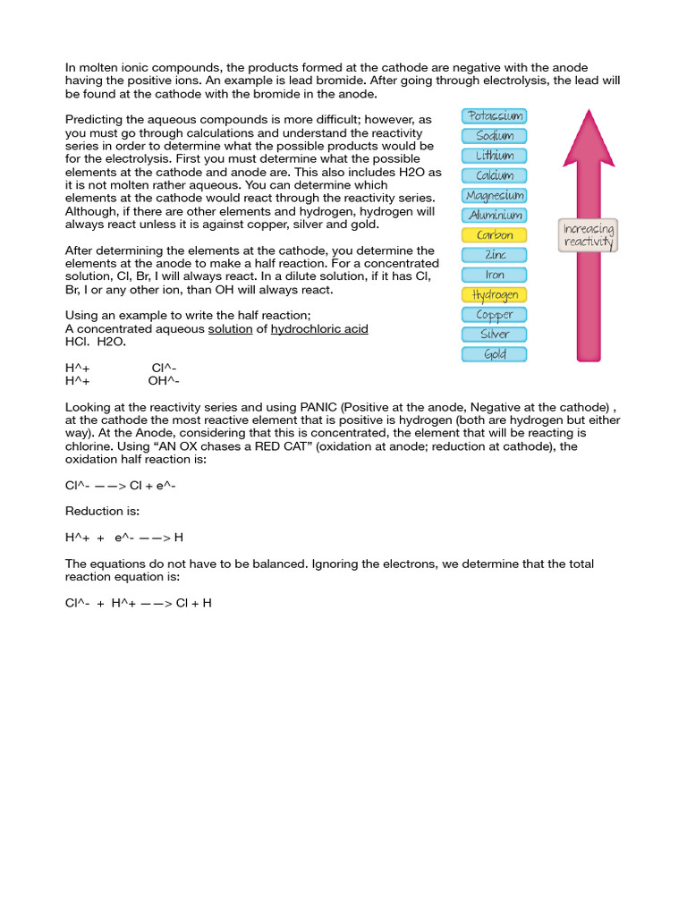 Electrolysis Summary IGCSE | PDF Electrolysis Summary IGCSE | PDF