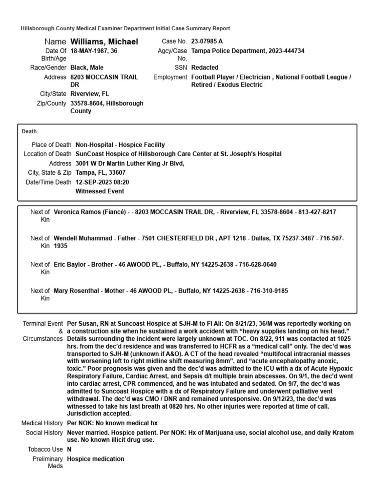 Mike Williams Cause of Death Report | PDF | Human Diseases And ...