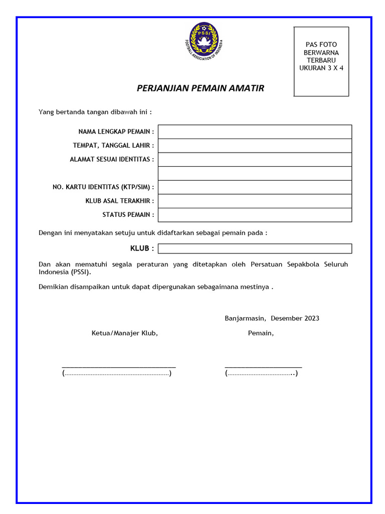 Surat Perjanjian Pemain Amatir | PDF