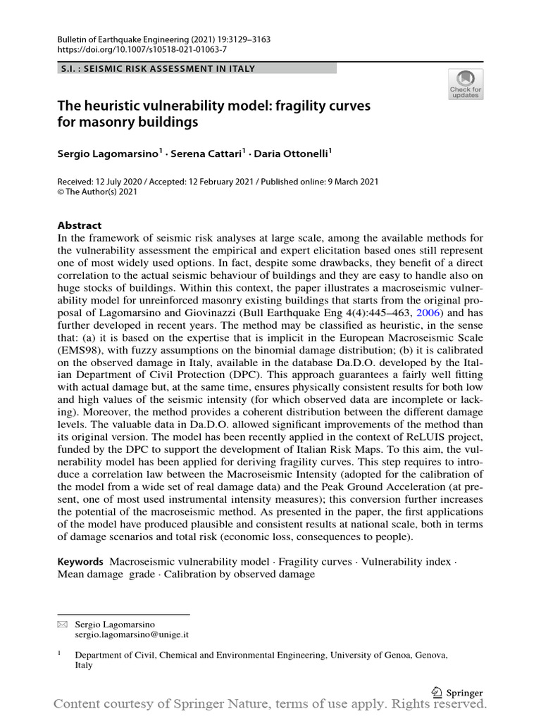 The Heuristic Vulnerability Model Fragility Curves | PDF