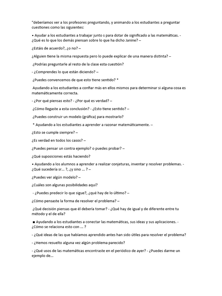 Preguntas Clave para Enseñar Matemáticas | PDF | Crecimiento personal y ...