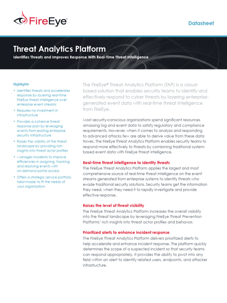 Fireeye Threat Analytics Platform | PDF | Analytics | Cloud Computing