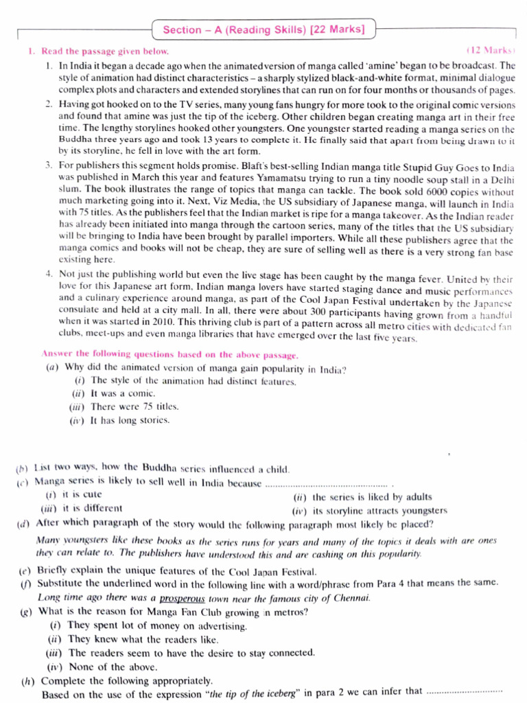 Unseen Passages (Practice Paper 1) - X | PDF | Manga