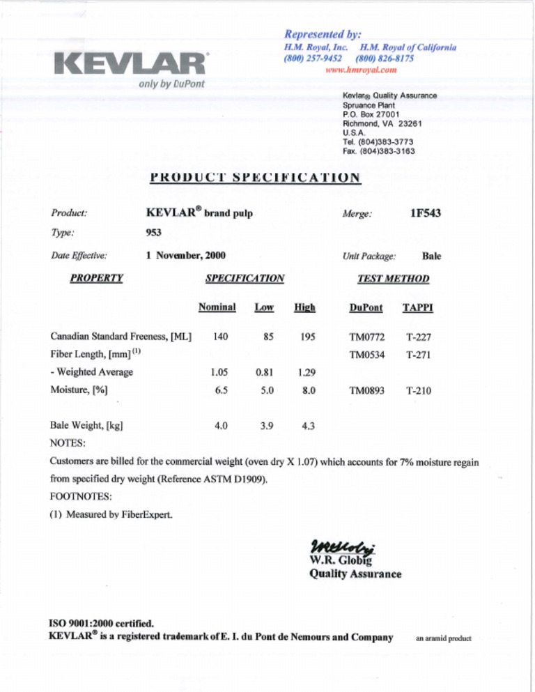 Kevlar® Product Specifications | PDF
