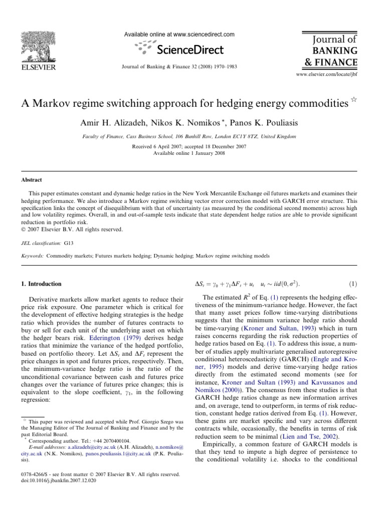 A Markov Regime Switching Approach For Hedging Energy Commoditie | PDF