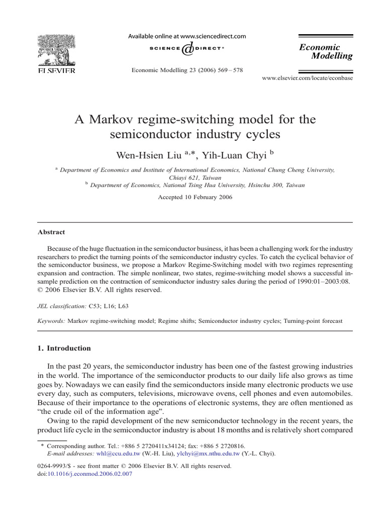 A Markov Regime Switching Model For The Semiconductor Industry Cycles Pdf