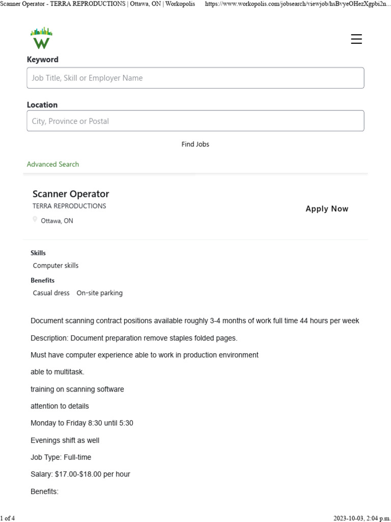 Scanner Operator Position in Ottawa | PDF | Image Scanner | Warehouse
