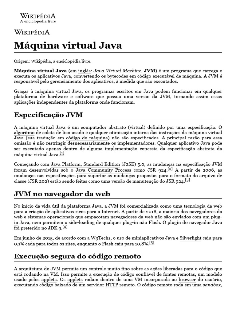 Máquina Virtual Java - Wikipédia, A Enciclopédia Livre | PDF | Java ...